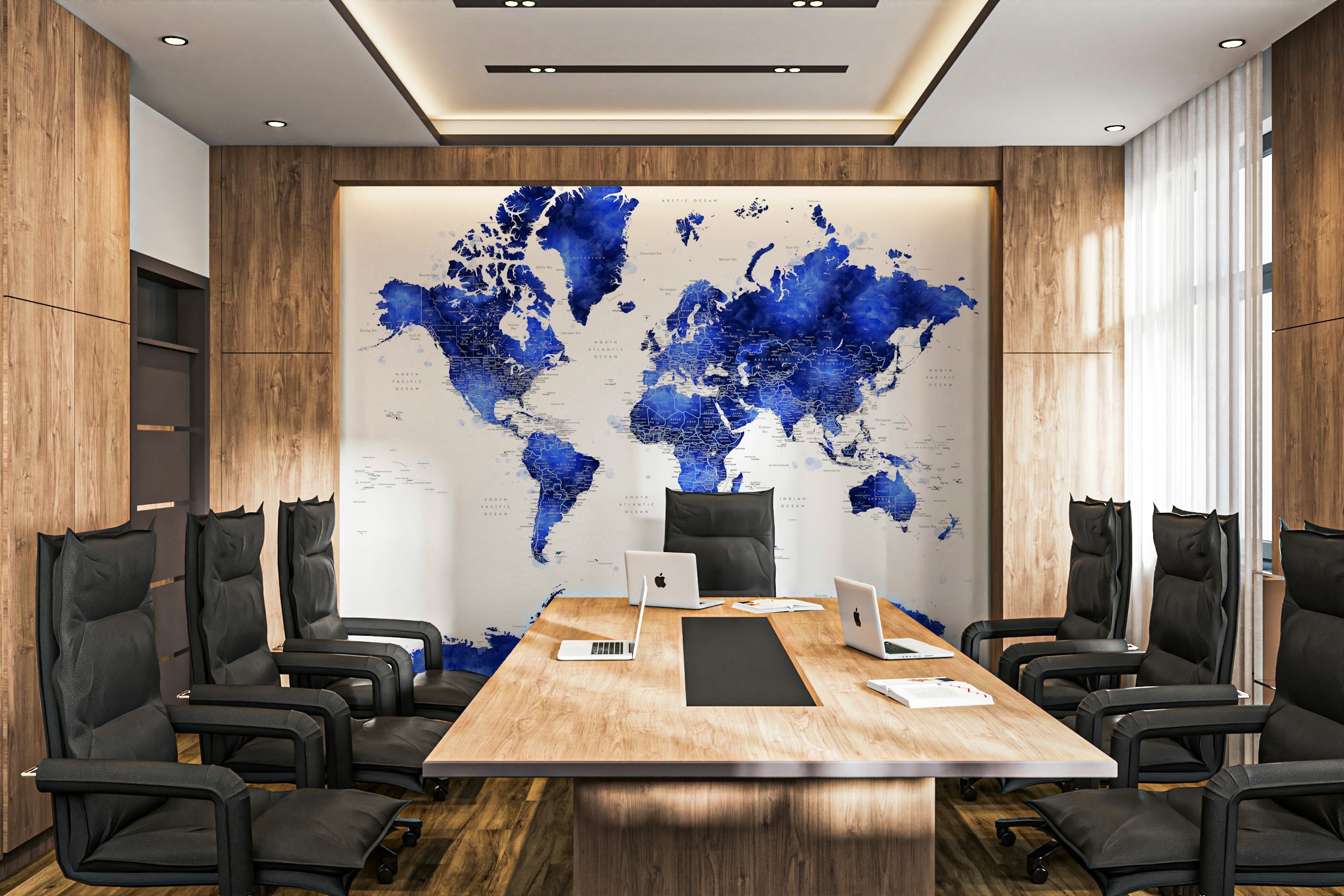 Indigo Map Wallpaper – Bold Watercolor World Design