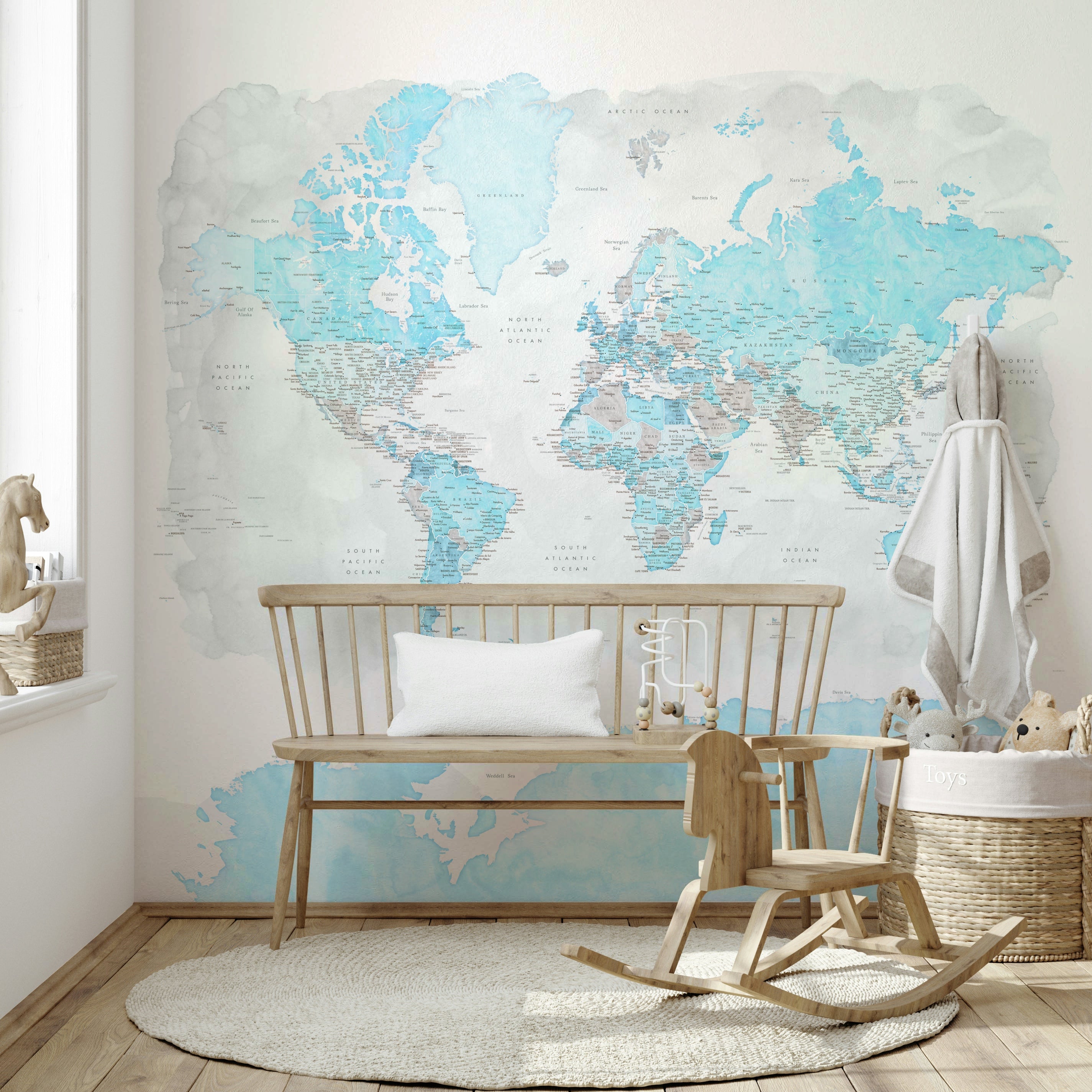 Light Blue World Map Wallpaper – Soft Global Charm