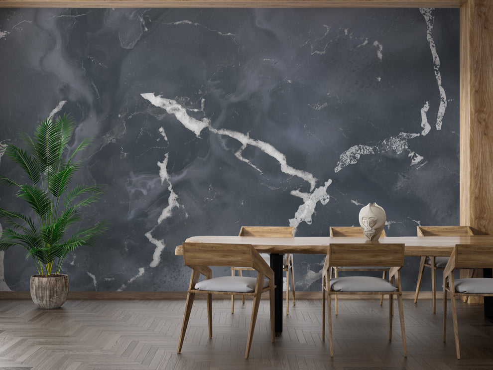 Midnight Dark Gray Terrazzo Marble Effect Wallpaper Mural