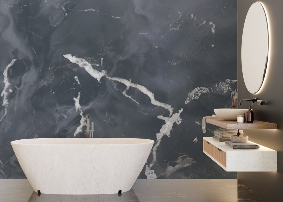 Midnight Dark Gray Terrazzo Marble Effect Wallpaper Mural