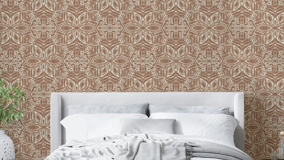 Mocha Mousse Batik Geometric Floral Wallpaper