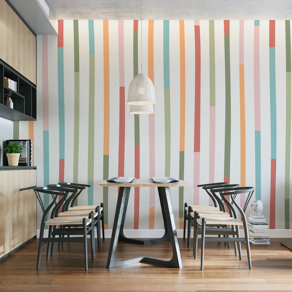 Modern Wavy Striped Wallpaper Mural | Playful Pastel Design