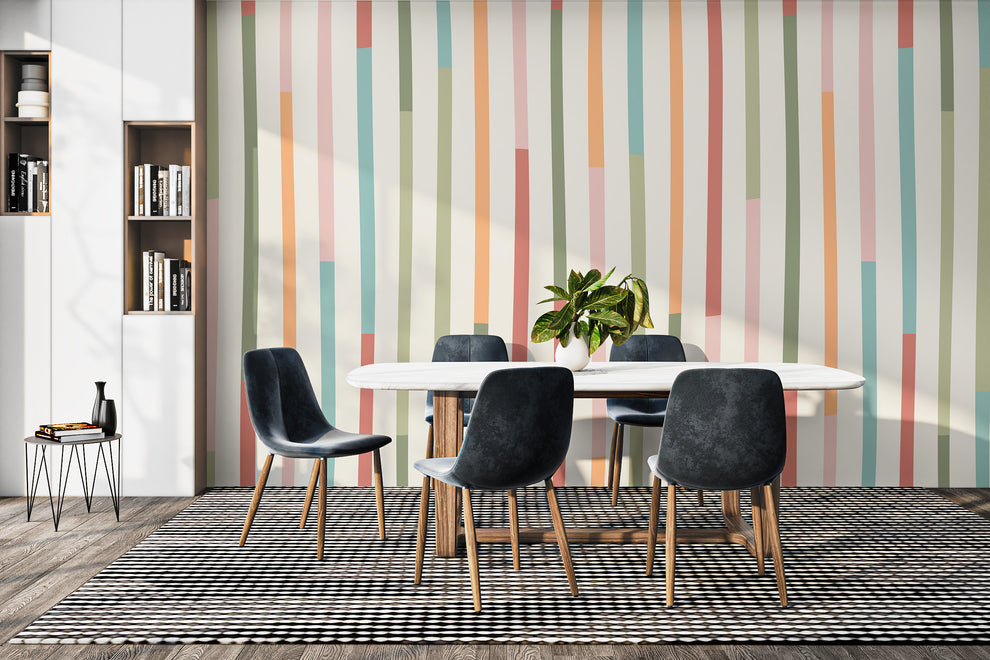 Modern Wavy Striped Wallpaper Mural | Playful Pastel Design