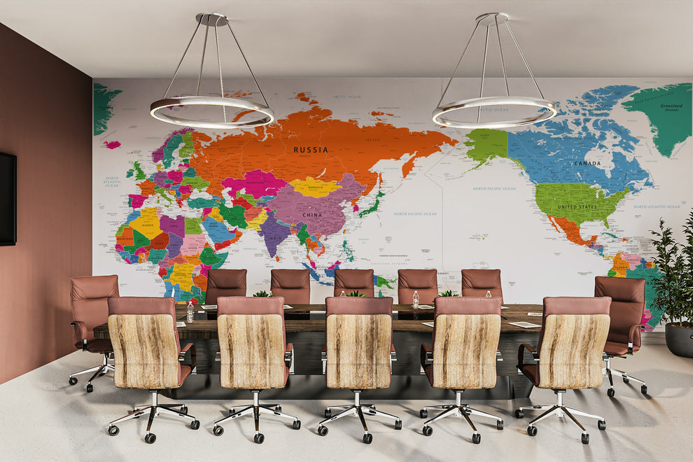 Pacific World Map Fun Colors Wall Mural Design