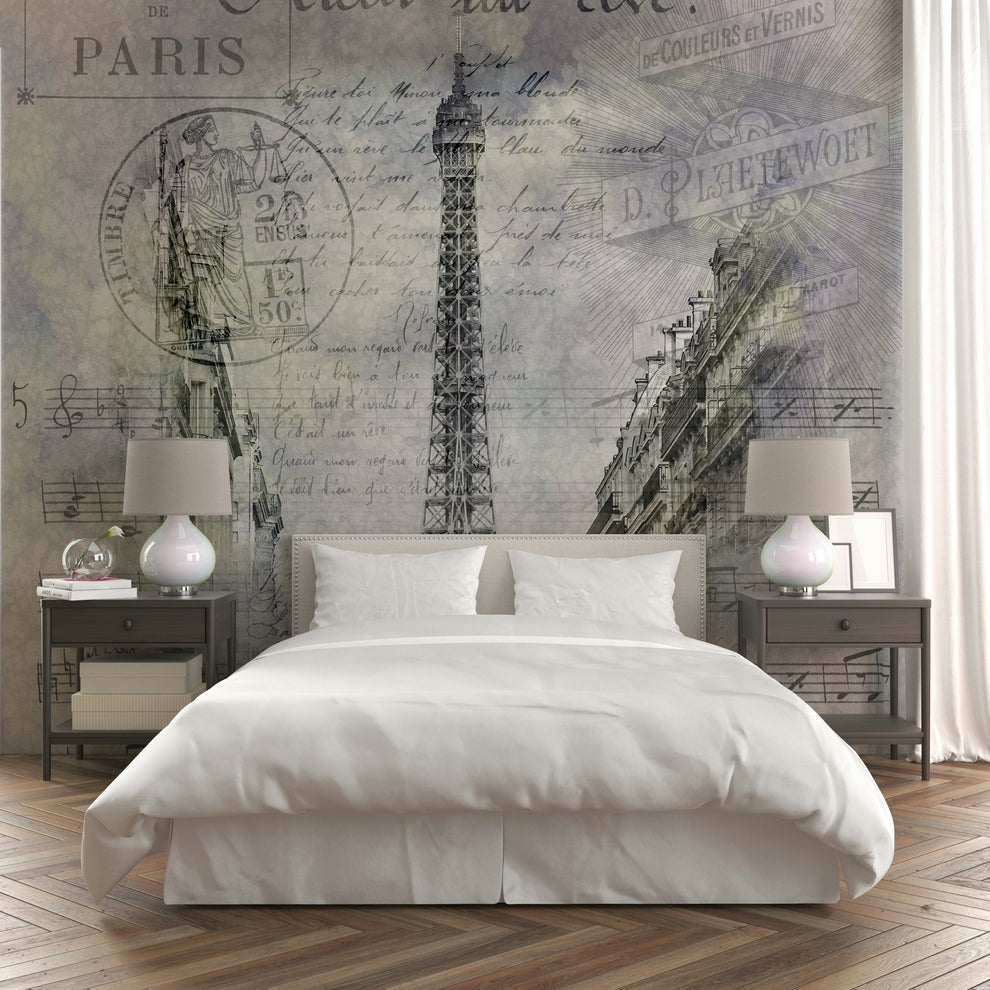 Paris Collage Mural – Eiffel Tower Streetscape Art