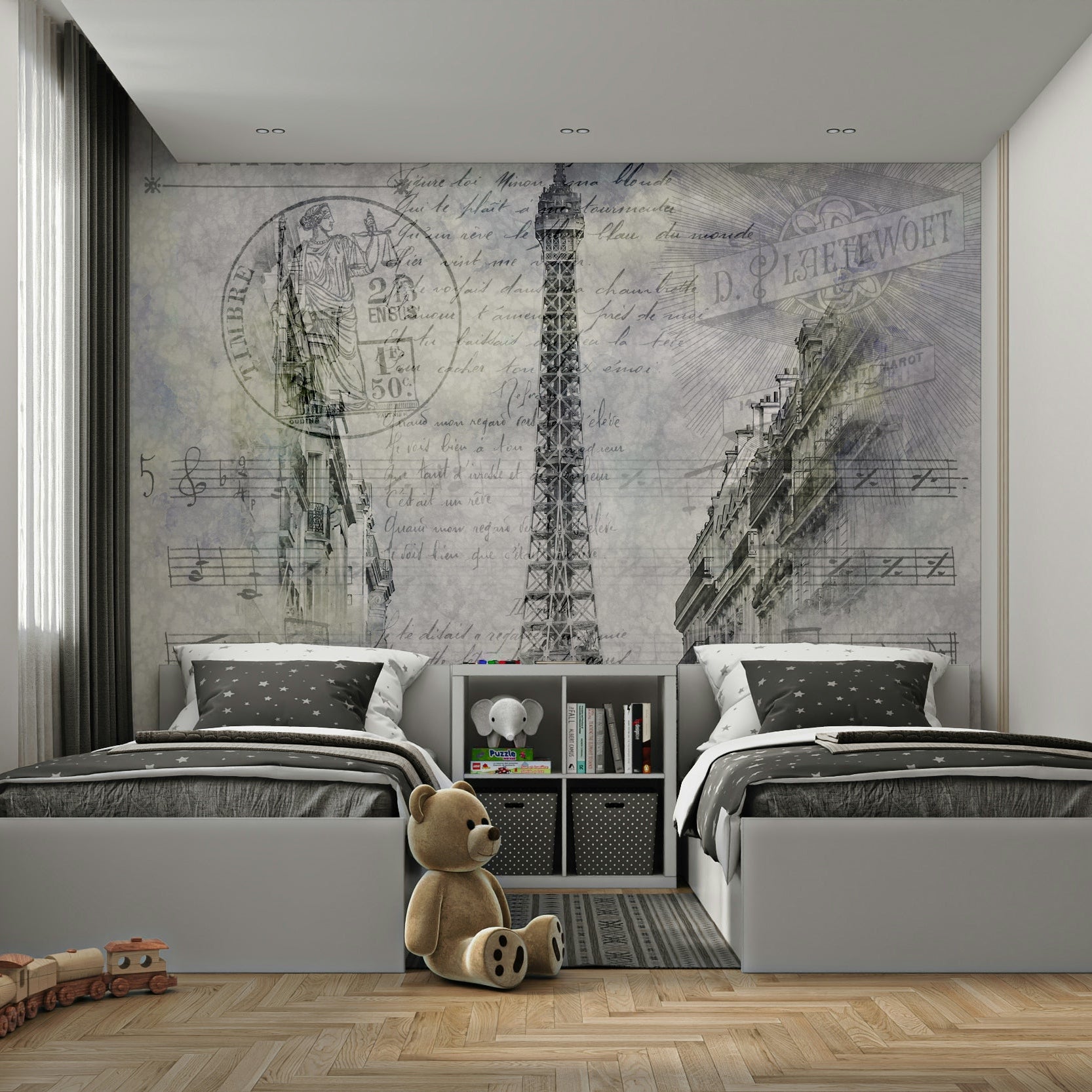 Paris Collage Mural – Eiffel Tower Streetscape Art