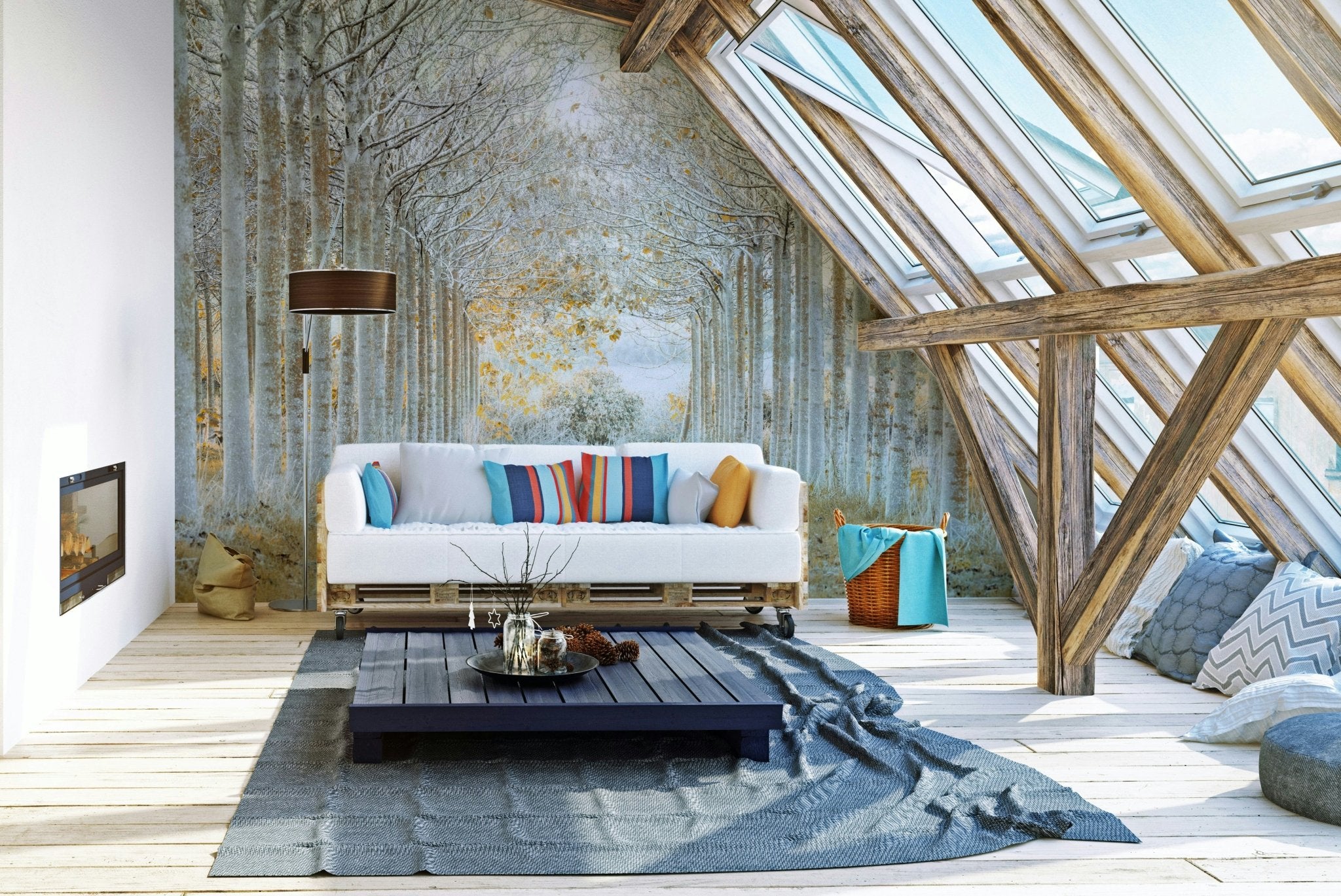 Aligned Forest Mural Wallpaper – Serene Tree Wall Scene