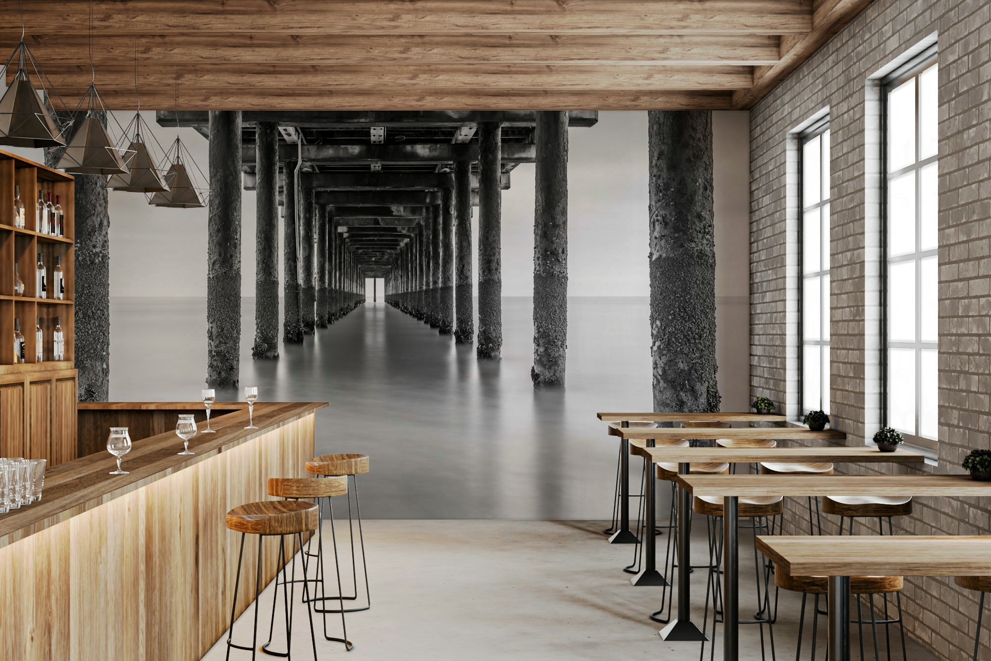 Pillars Under a Pier Wall Mural | Architectural Coastal Walls