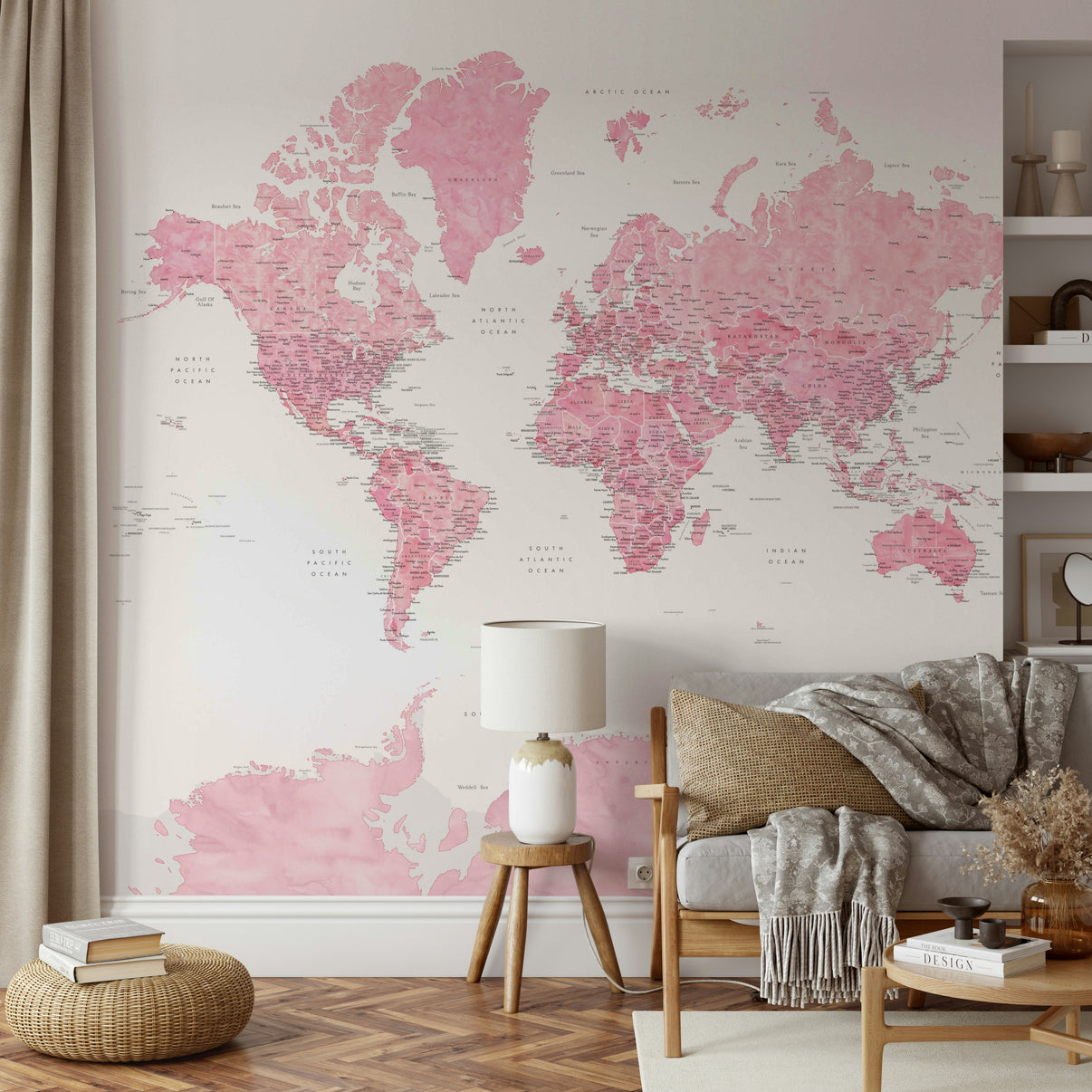 Pink Map Wallpaper – Dreamy Watercolor World Design