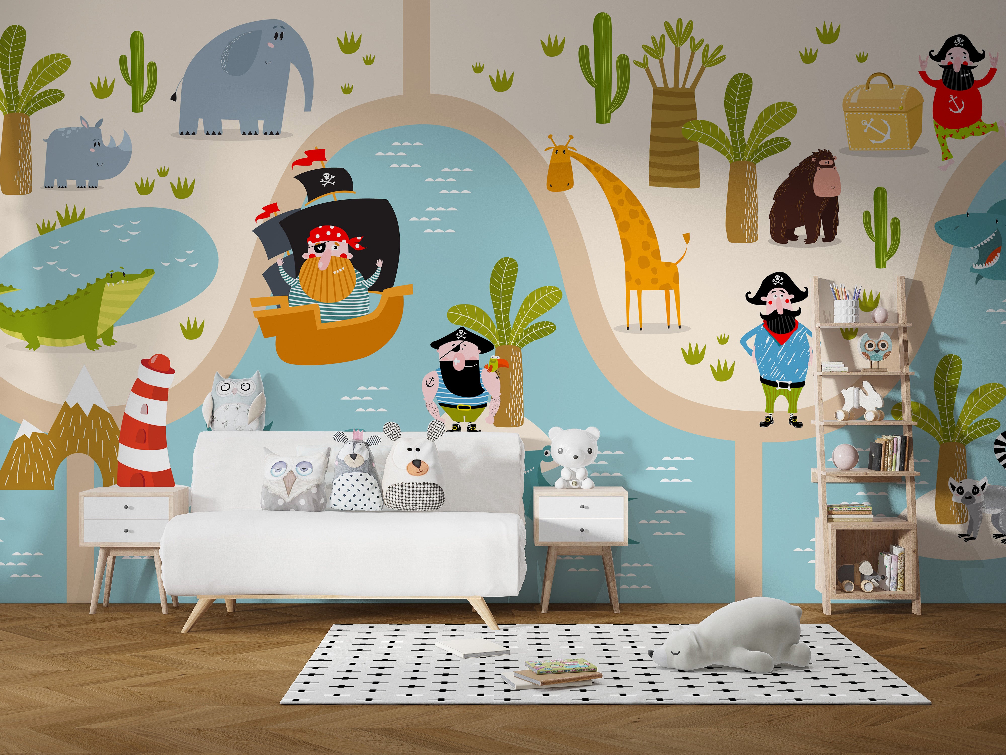 Pirate Animals Kids Wallpaper - Fun Room Mural
