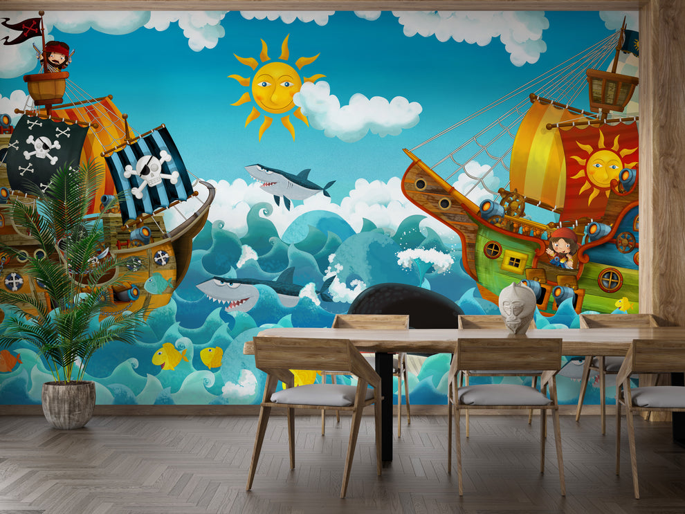 Pirates in the sea wallpaper mural - Giffywalls