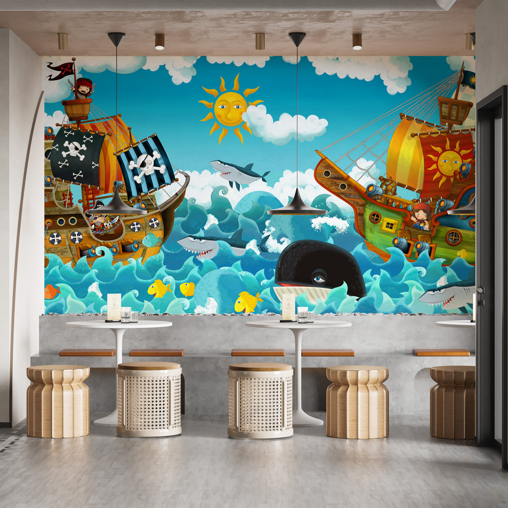 Pirates in the sea wallpaper mural - Giffywalls