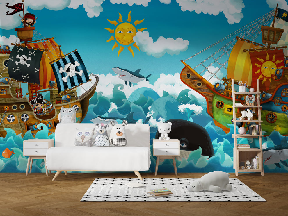Pirates in the sea wallpaper mural - Giffywalls