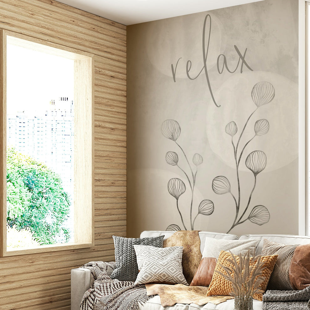 Relaxing Japandi Wallpaper - Minimalist Floral Wall Art