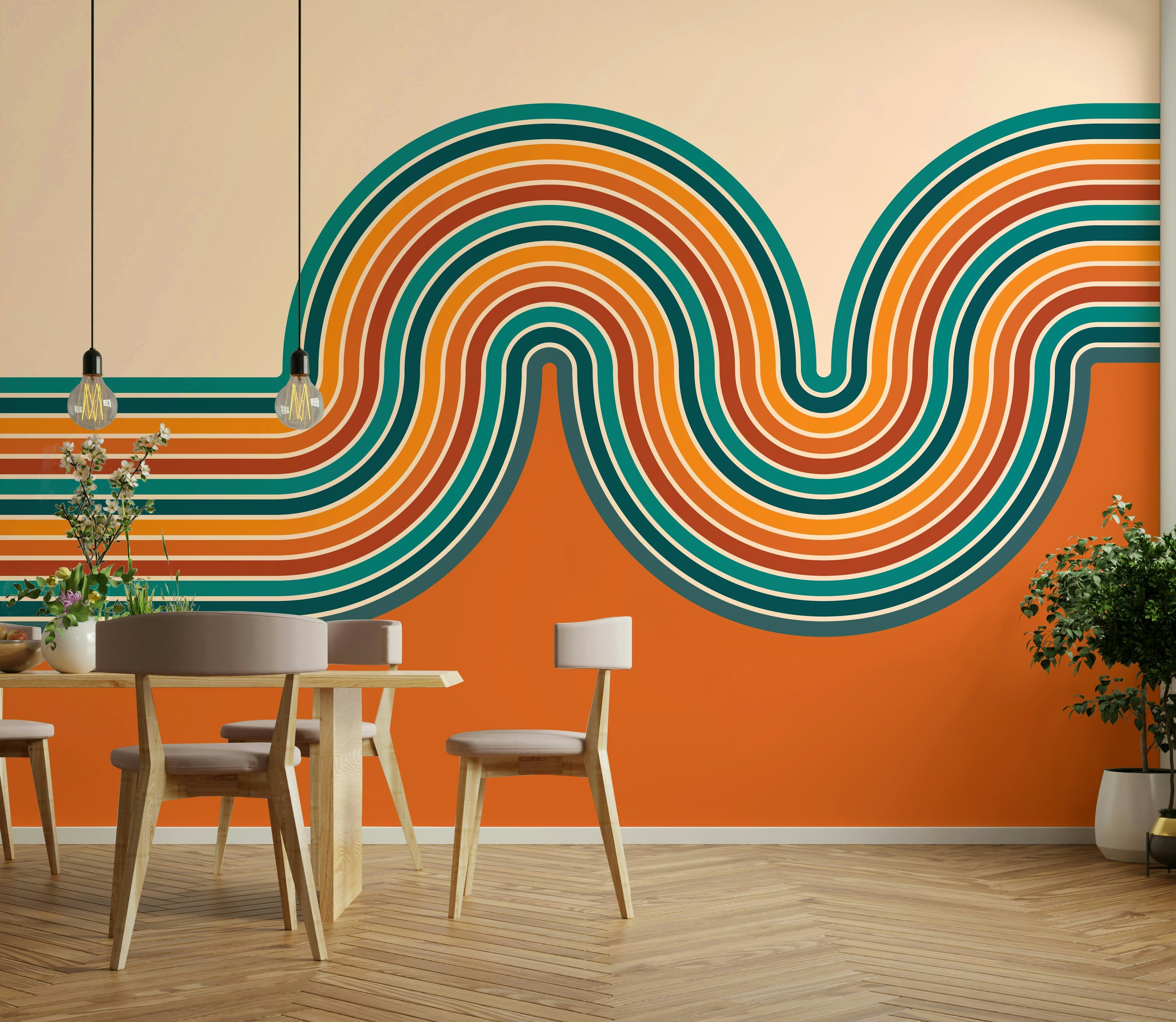 Retro Curvy Lines Wall Mural for Stylish Interiors