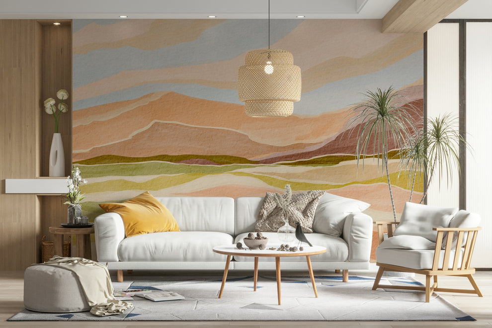 Serene Sunset Landscape Wall Mural – Calm Nature Scene