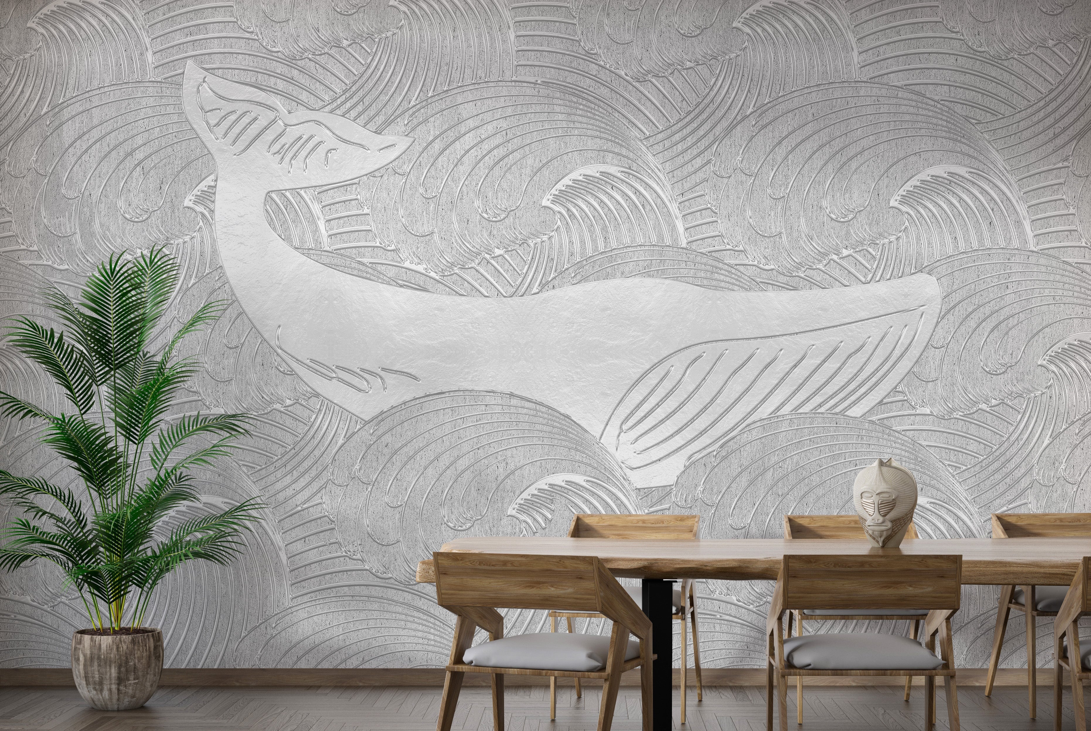 Silver Whale Wallpaper Wall Mural for Kids Room