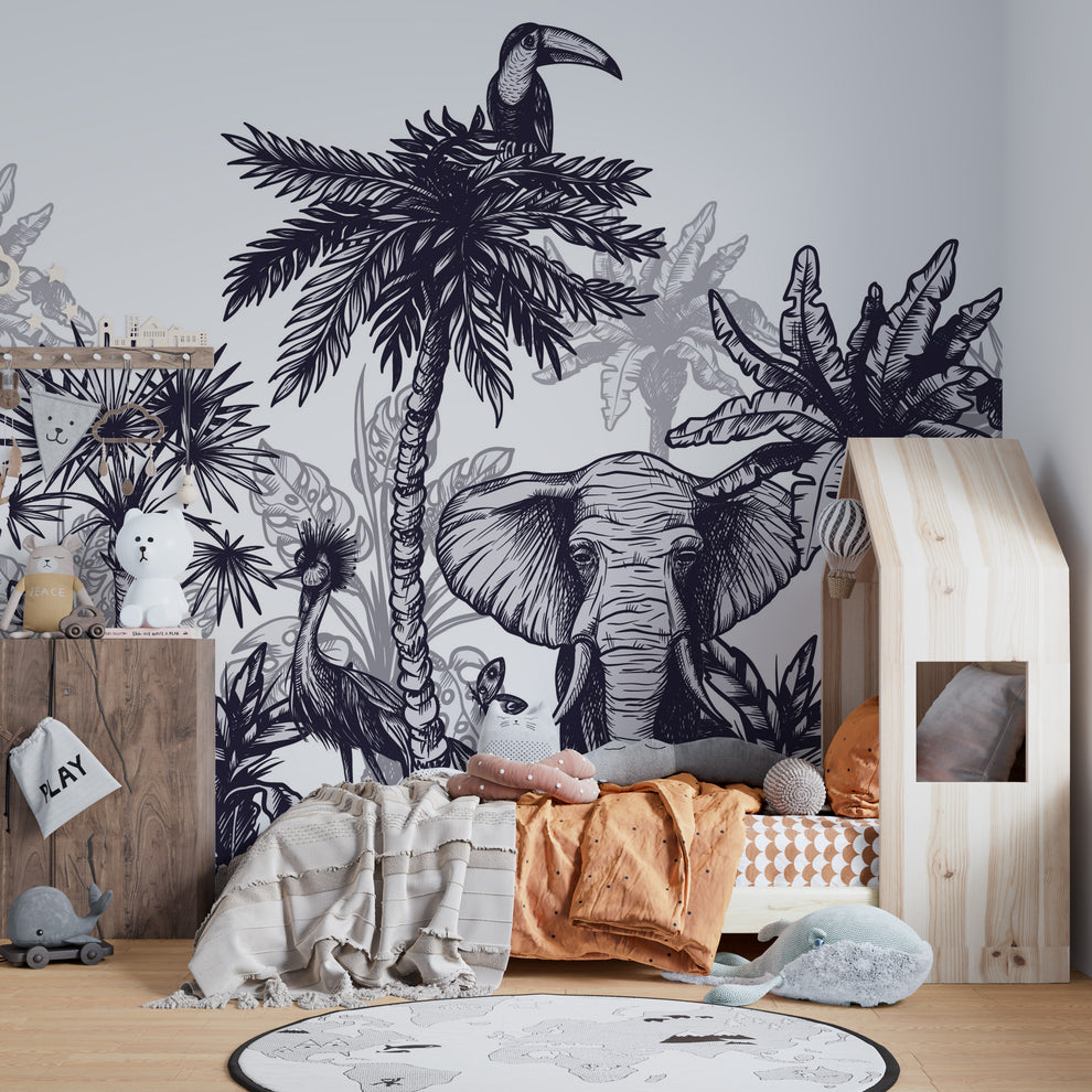 Sketchy Forest Wallpaper Murals - Lush Tropical Décor
