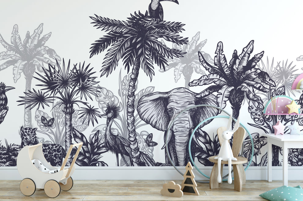Sketchy Forest Wallpaper Murals - Lush Tropical Décor