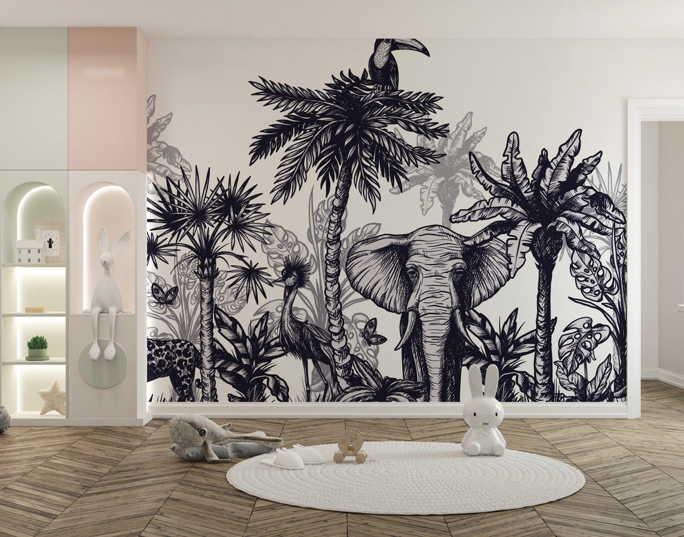 Sketchy Forest Wallpaper Murals - Lush Tropical Décor