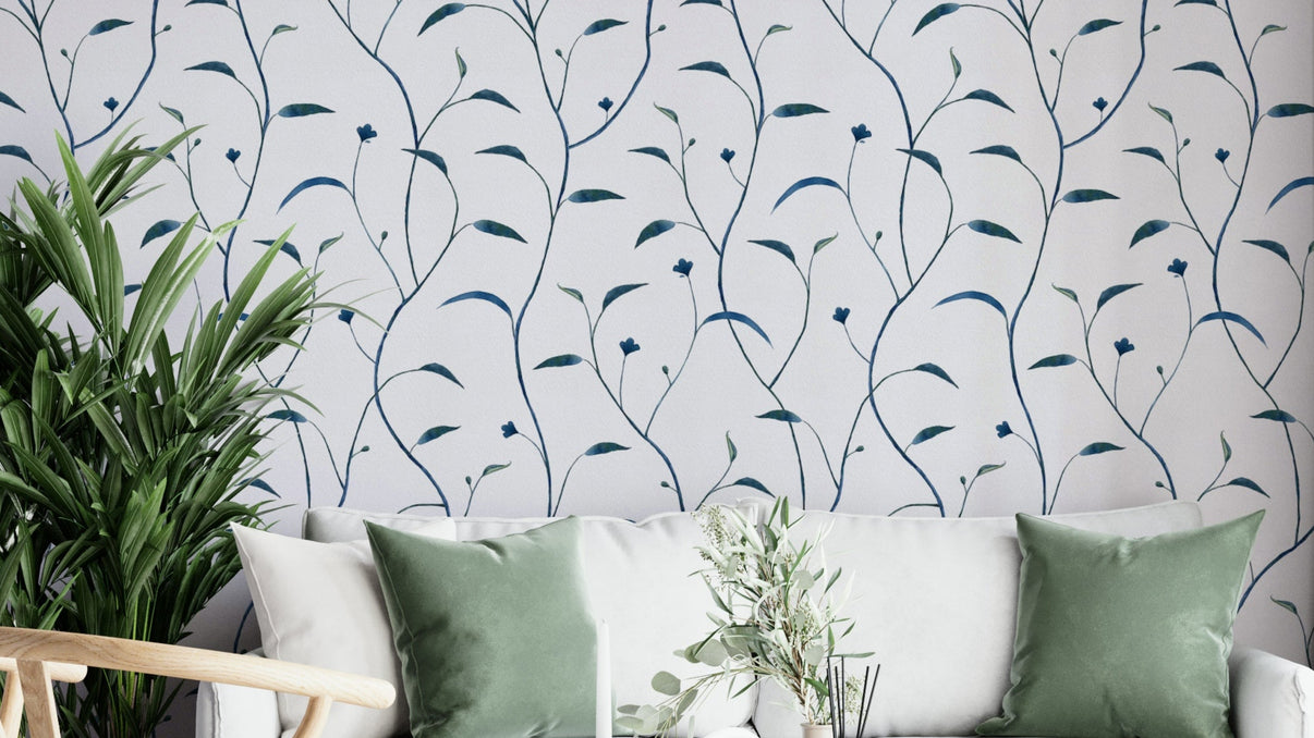 Sprout & Vine Wallpaper – Indigo Green Calm for Walls