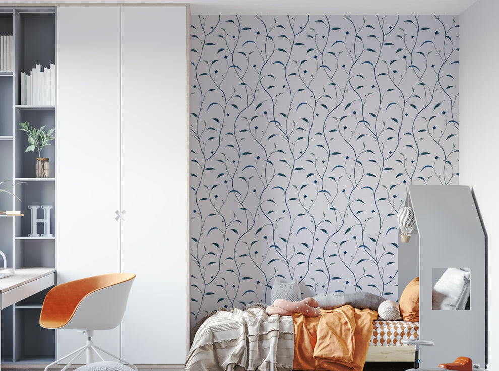 Sprout & Vine Wallpaper – Indigo Green Calm for Walls