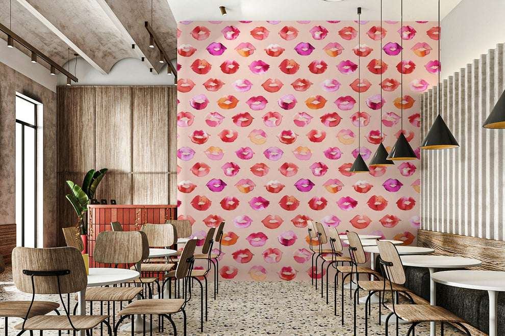 Sweet Pink Lips Kisses Love Wallpaper – Flirty Bold Mural