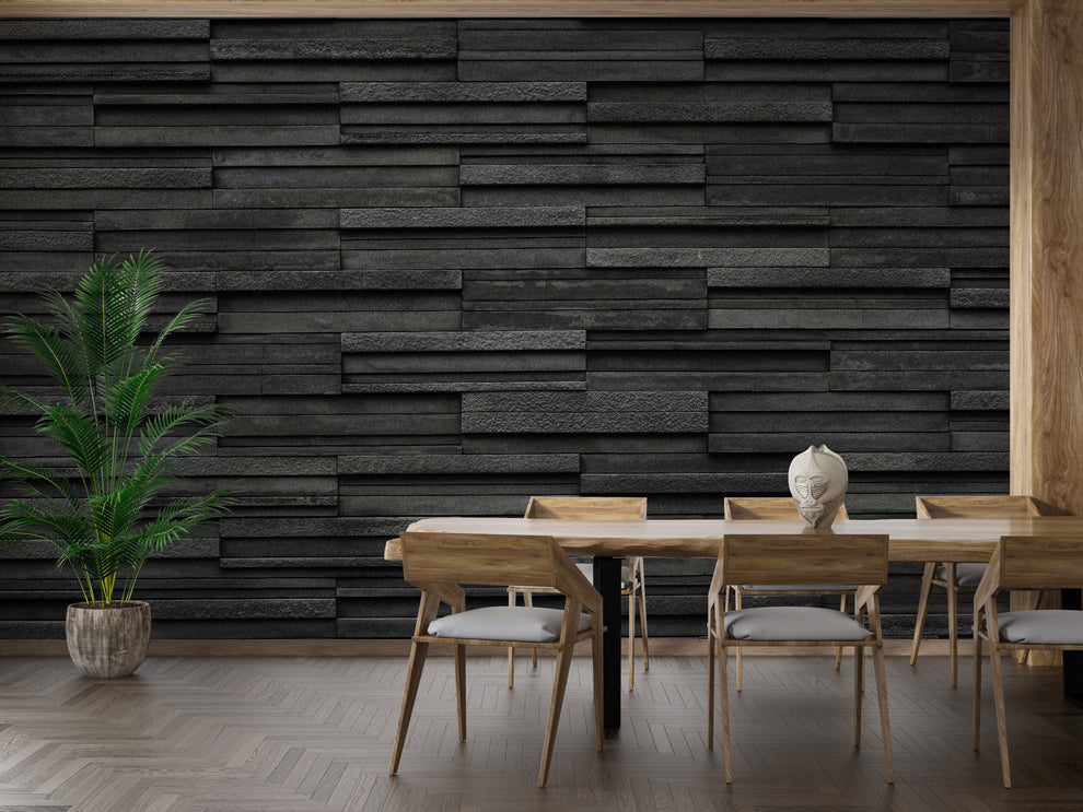 Textured Black Brick Slate Wallpaper Mural for Bold Interiors
