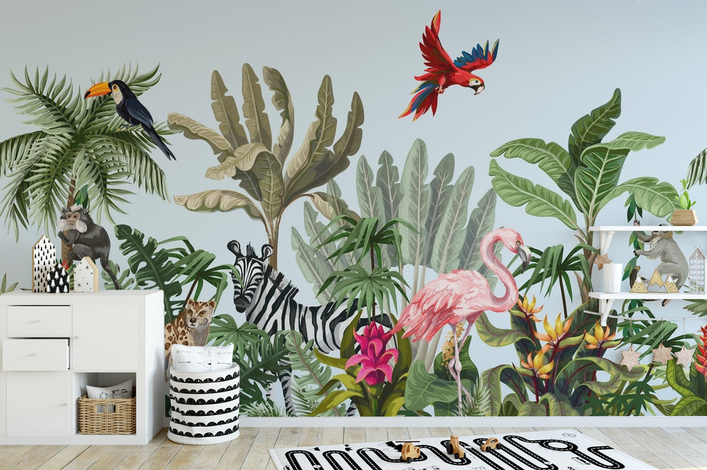 Tropical Birds Animals Forest Wallpaper Murals for Nursery Room