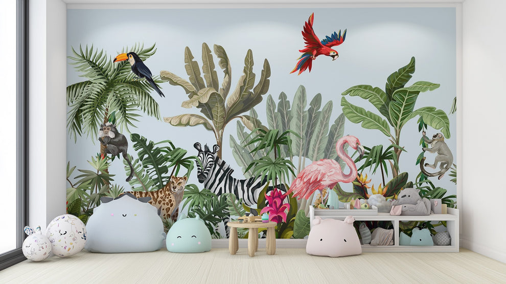 Tropical Birds Animals Forest Wallpaper Murals for Nursery Room
