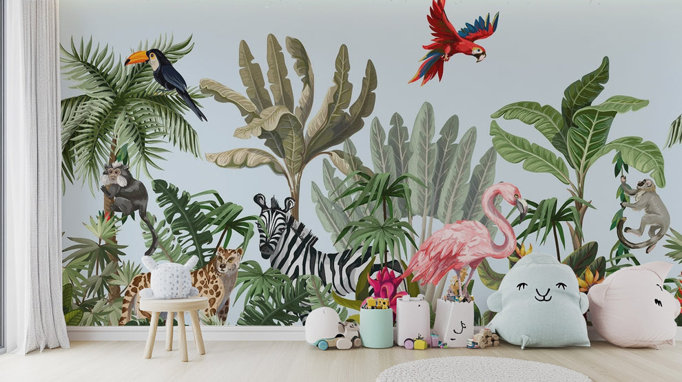 Tropical Birds Animals Forest Wallpaper Murals for Nursery Room