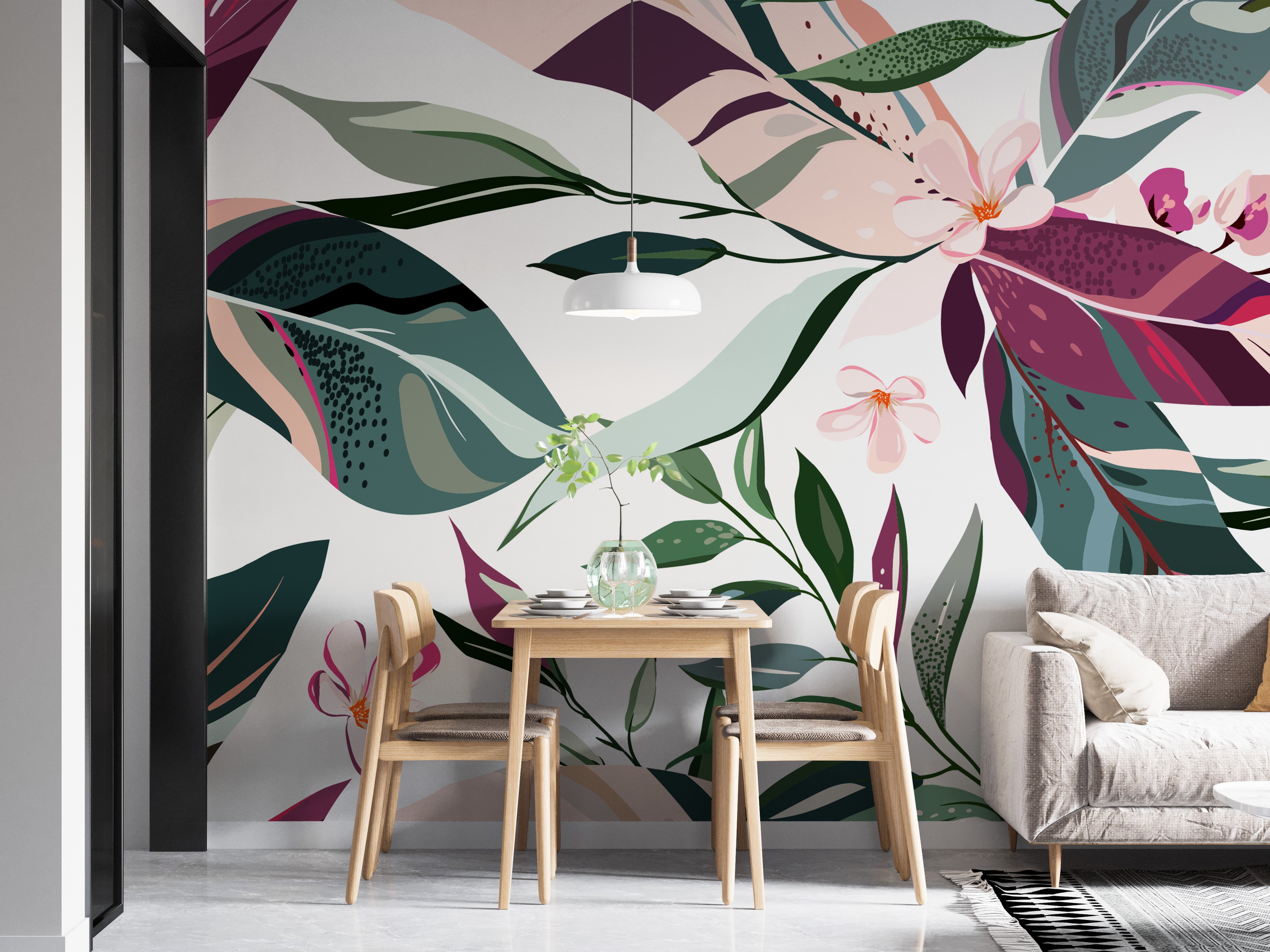 Tropical Leaflets wallpaper mural - Giffywalls