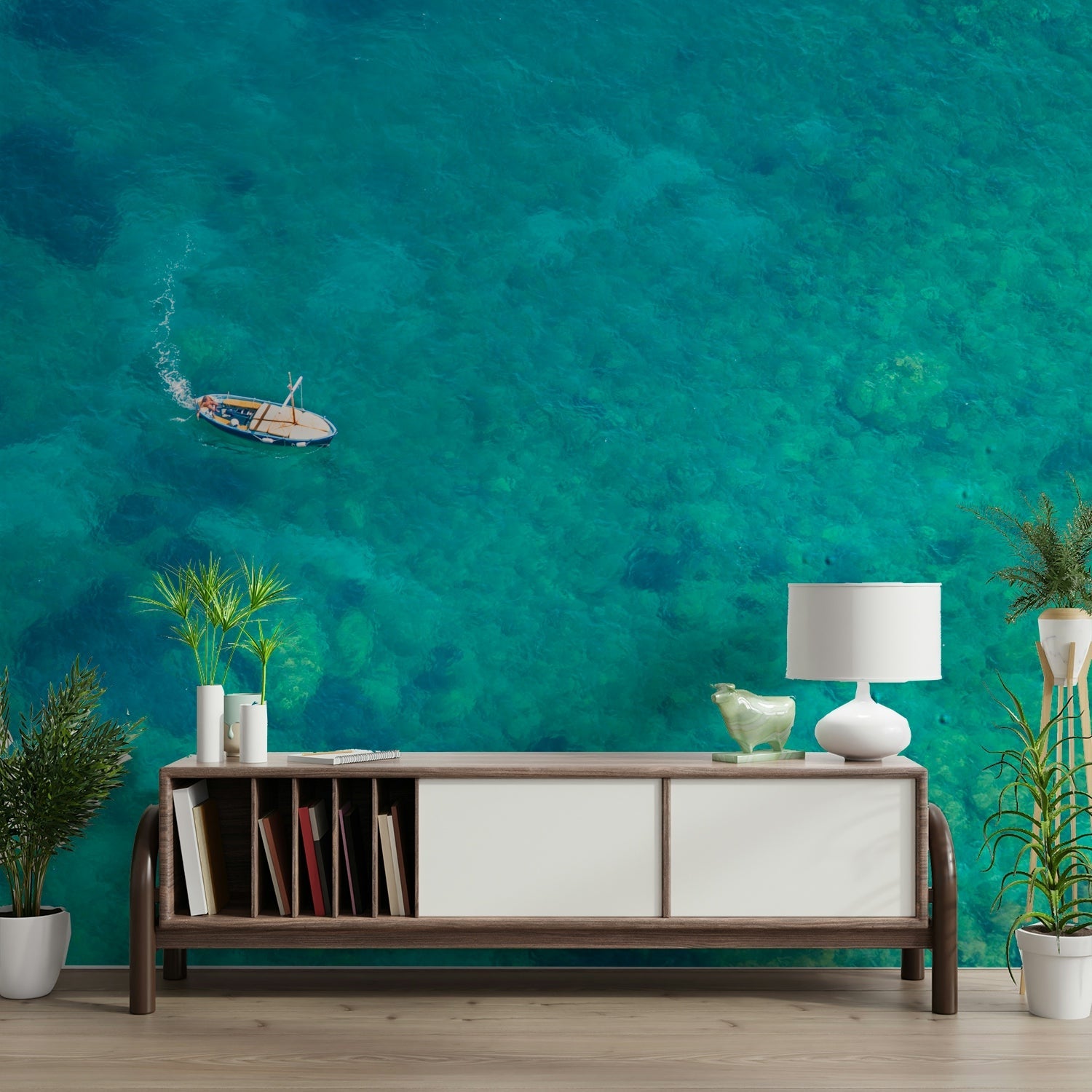 Turquoise Blue Beach Wall Mural for Coastal Vibes