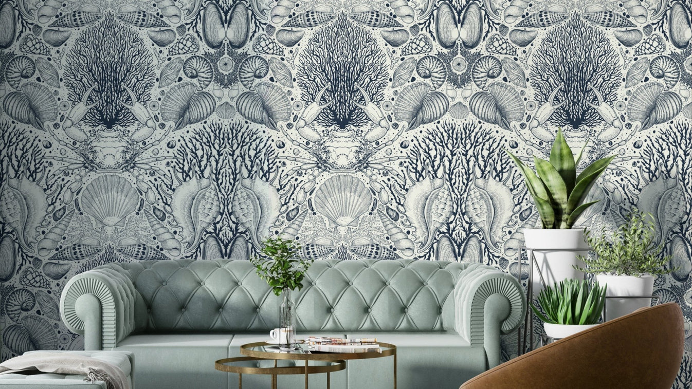 Underwater Treasures Wallpaper Serene Ocean Botanicals & Sea Life