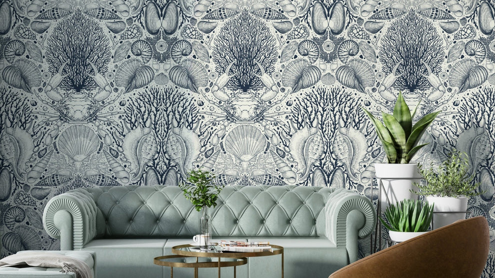 Underwater Treasures Wallpaper Serene Ocean Botanicals & Sea Life