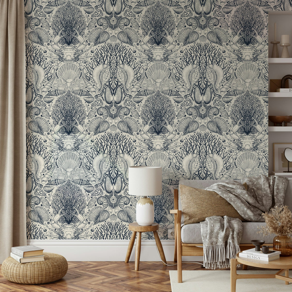 Underwater Treasures Wallpaper Serene Ocean Botanicals & Sea Life
