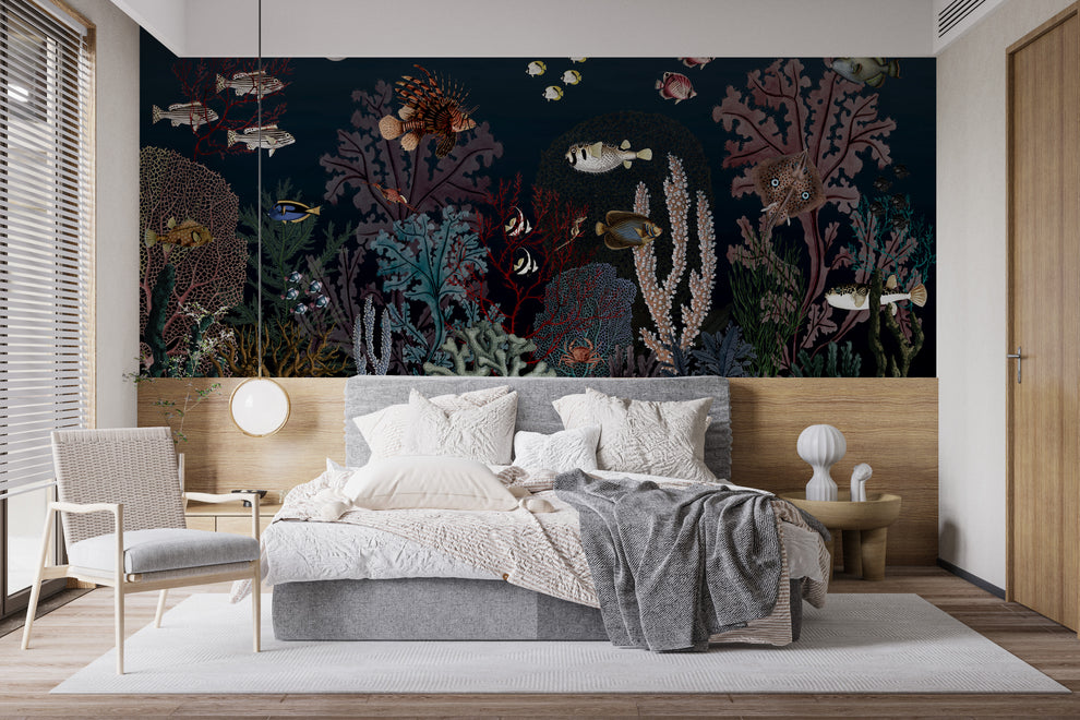 Underwater Dark Reef with Fish wallpaper for Kids room