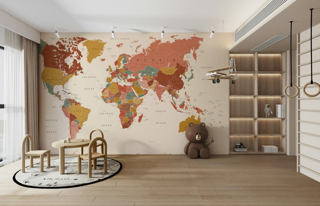Vintage Earth Tone Map Wallpaper for Classic Wall Style