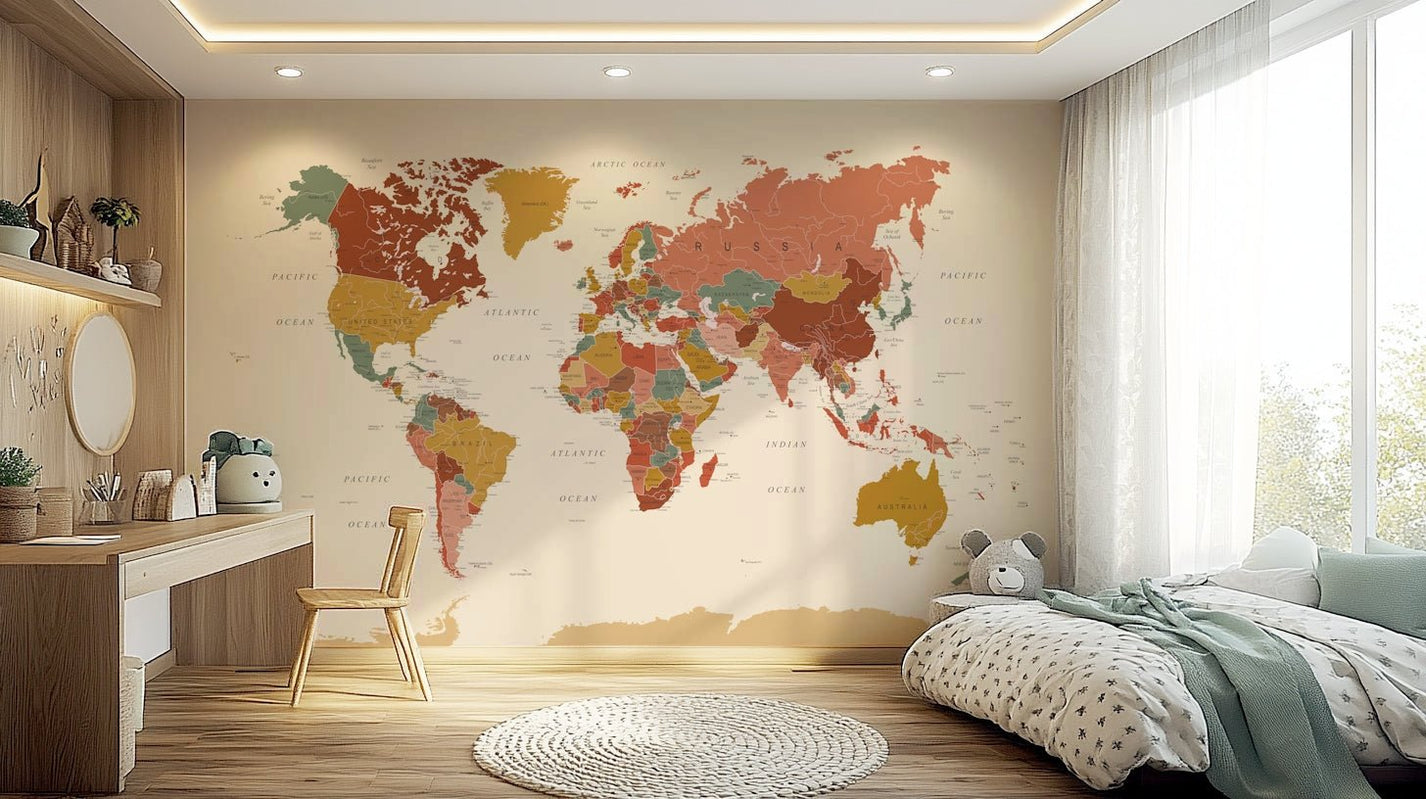 Vintage Earth Tone Map Wallpaper for Classic Wall Style