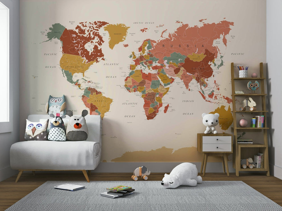 Vintage Earth Tone Map Wallpaper for Classic Wall Style