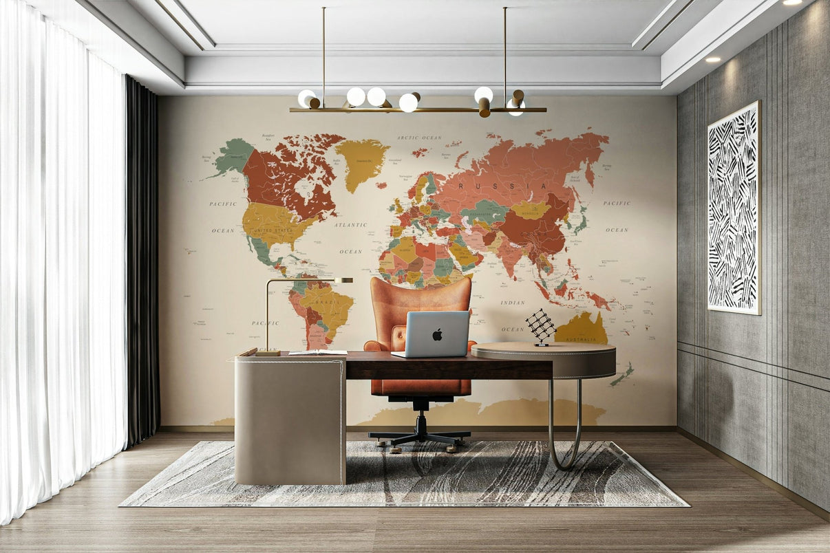 Vintage Earth Tone Map Wallpaper for Classic Wall Style