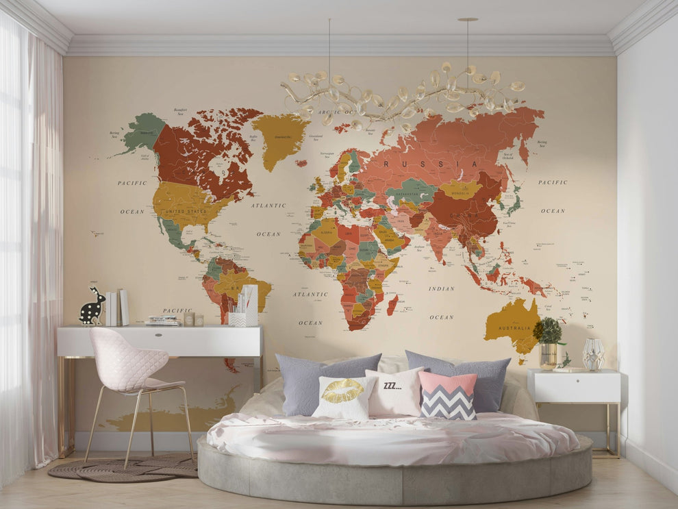 Vintage Earth Tone Map Wallpaper for Classic Wall Style