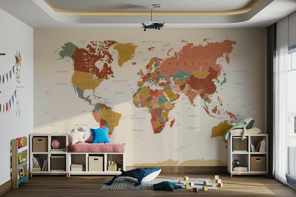 Vintage Earth Tone Map Wallpaper for Classic Wall Style