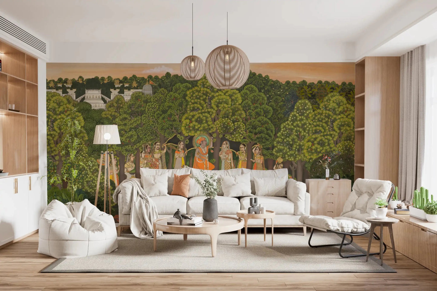 Vrindavan Forest Gathering Wall Mural - Krishna Scene