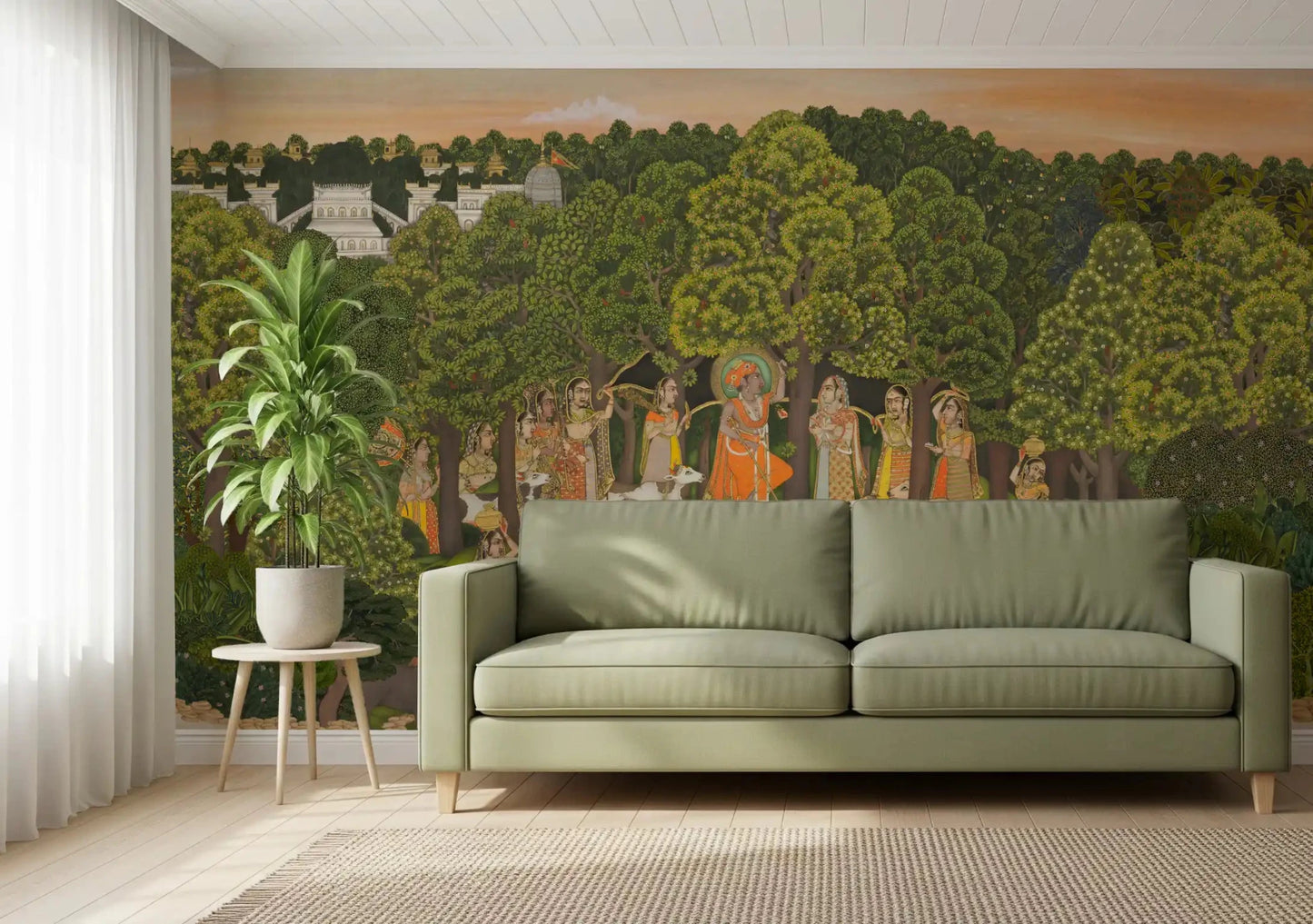 Vrindavan Forest Gathering Wall Mural - Krishna Scene