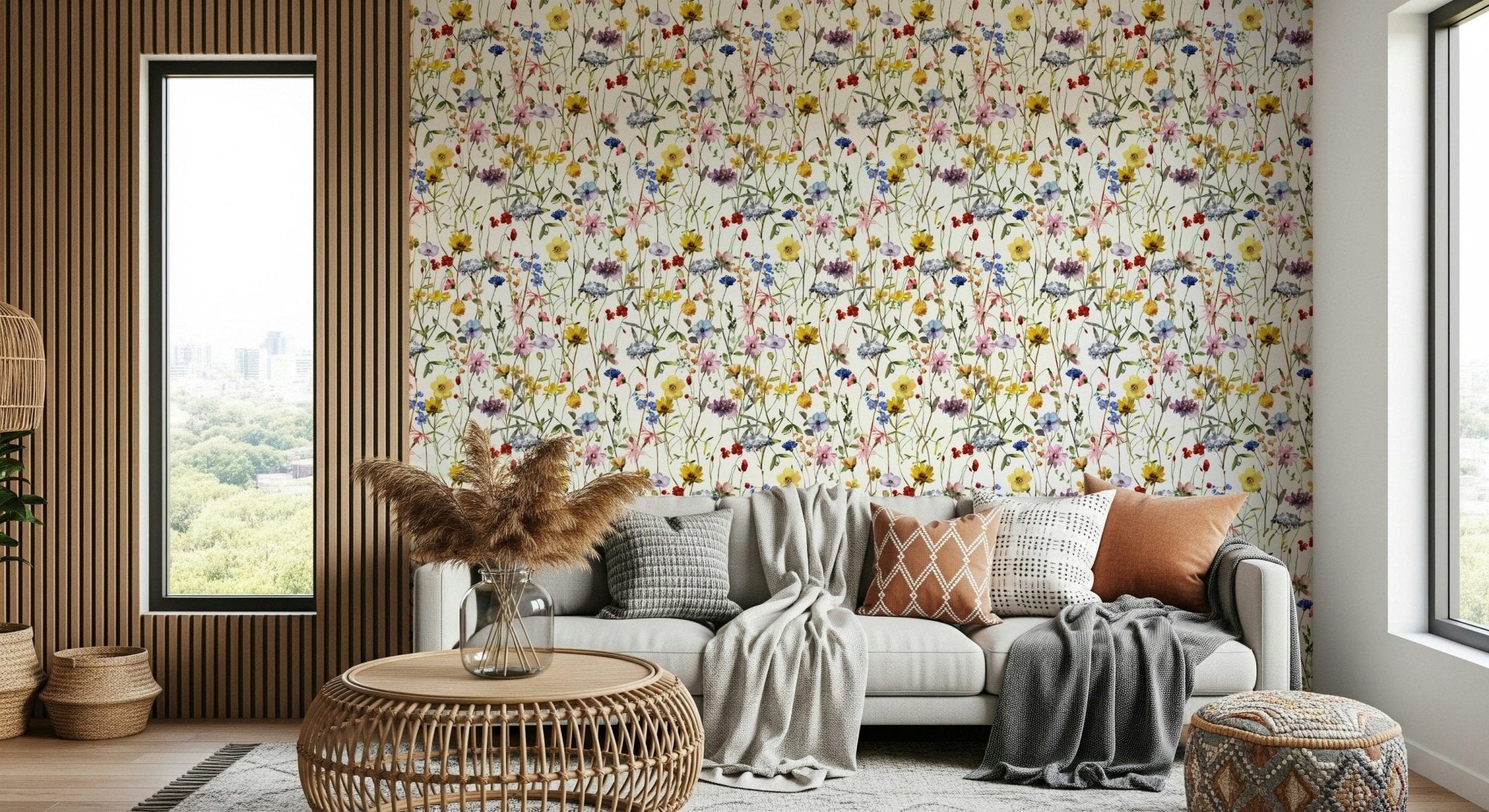 Watercolor Wildflower Whimsy Meadow Wallpaper | Wall Art