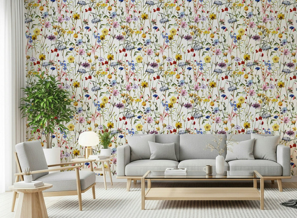 Watercolor Wildflower Whimsy Meadow Wallpaper | Wall Art
