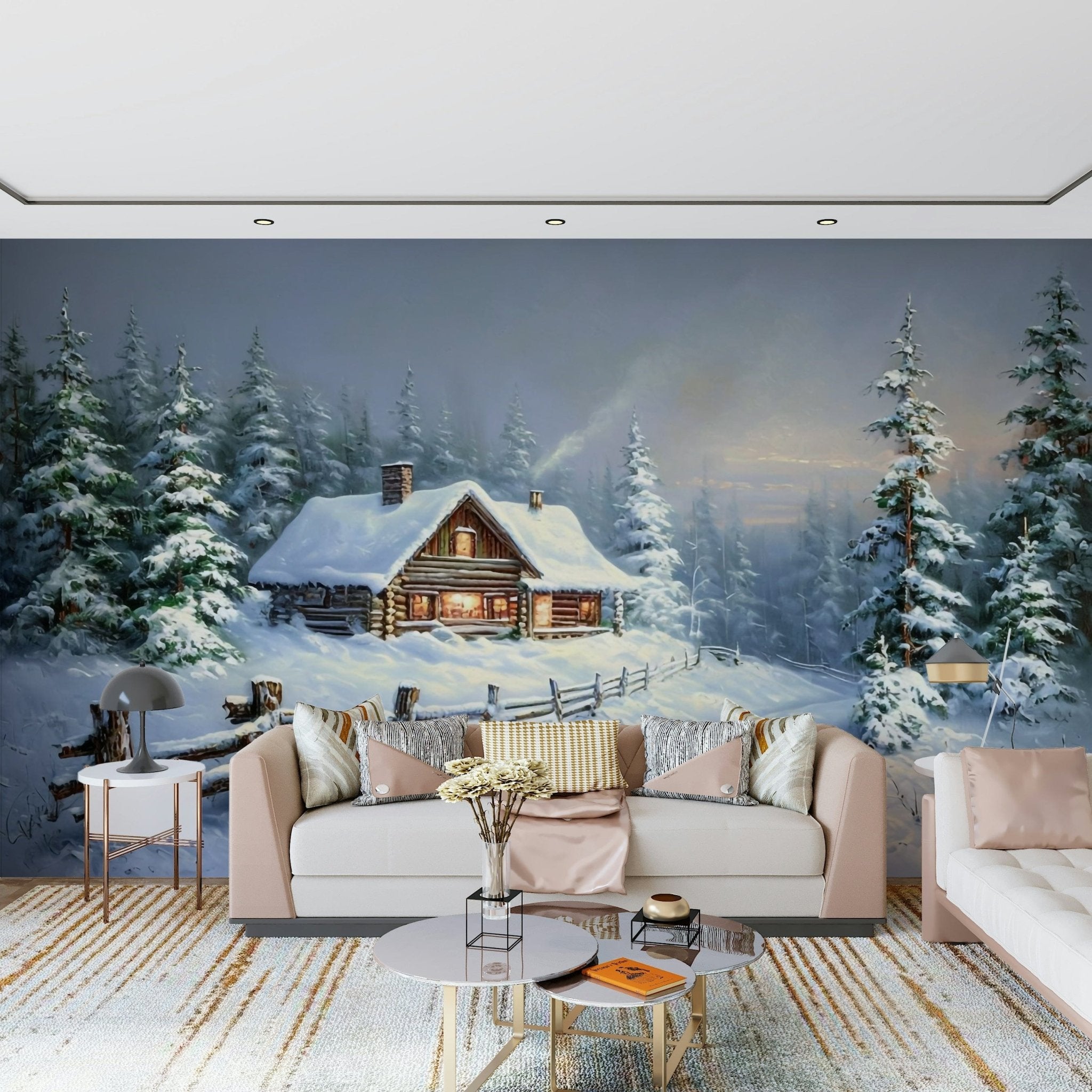 Winter's Warm Embrace Wall Mural | Cozy Forest Decor