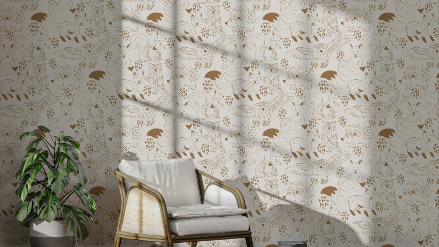 Woodland Animal Neutral Brown Wallpaper