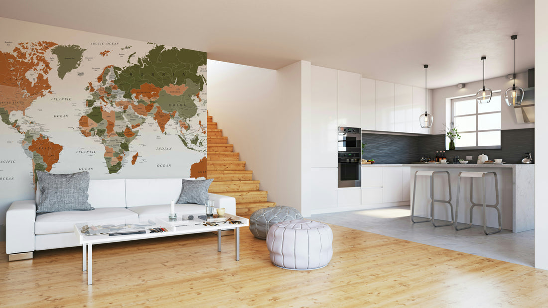 World Map Olive Green Wall Mural for Stylish Spaces